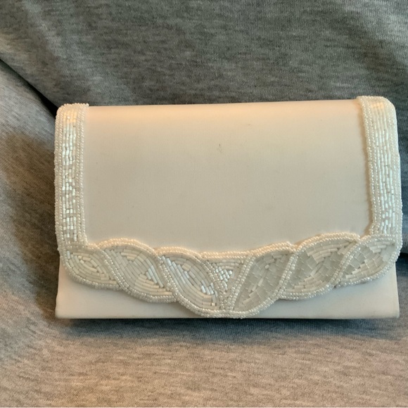 Bags | Cream Colored Clutch Bag Beaded Trim | Poshmark